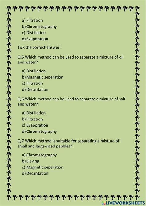 Separation Of Substances Online Exercise For Live Worksheets