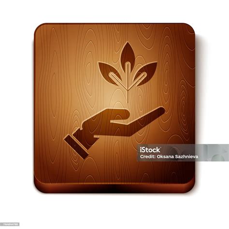 흰색 배경에 고립 된 환경 보호 아이콘의 손에 갈색 식물 종자 및 묘목 묘목 심기 생태 개념 나무 사각형 버튼입니다 벡터 일러스트레이션 개념에 대한 스톡 벡터 아트 및 기타