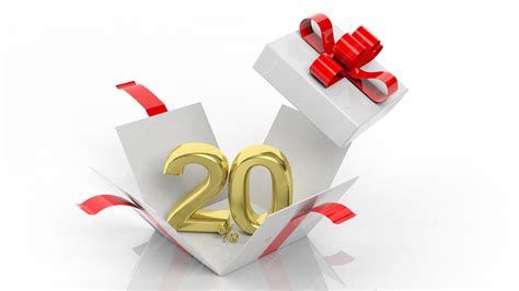 Caja De Regalo Abierta Con Número De Oro Del 20 Por Ciento Aislado En