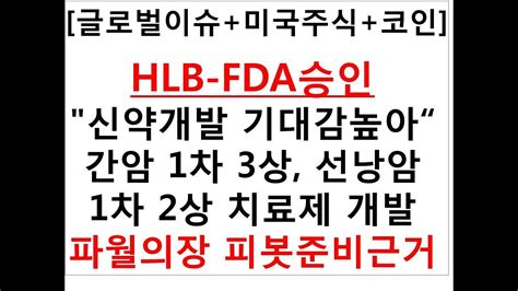 글로벌이슈 미국주식 코인 HLB FDA승인 신약개발 기대감높아간암 차 상 선낭암 차 상 치료제 개발파월의장 피봇준비근거 YouTube