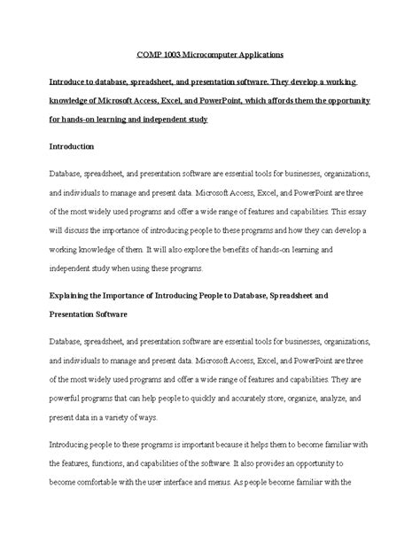 Comp 1003 Microcomputer Applications Comp 1003 Microcomputer