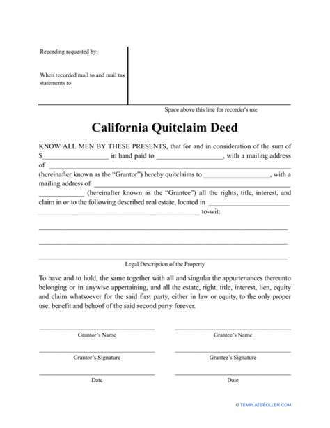 Free Quitclaim Deed Forms By State Download Fillable Pdf Templateroller