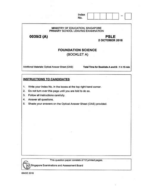 Psle Foundation Science 2018 Pdf
