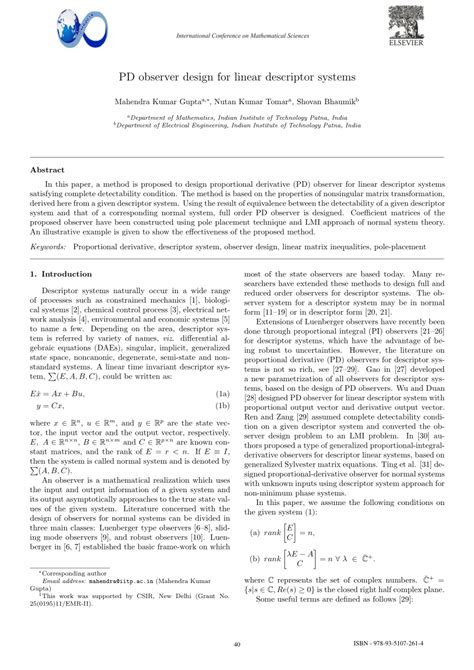 Pdf Pd Observer Design For Linear Descriptor Systems