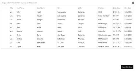 Overview DevExtreme Data Grid Codesandbox