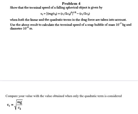 Solved Problem Show That The Terminal Speed Of A Falling Chegg