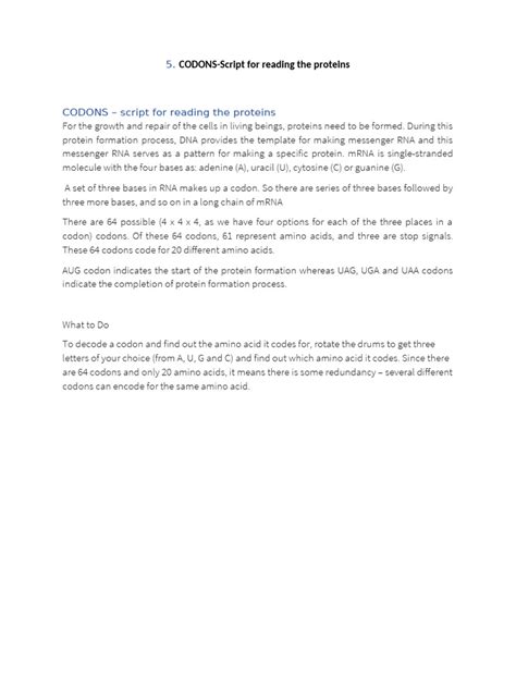 5 Codons Script For Reading The Proteins Pdf