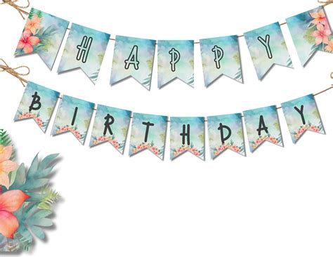 Hawaiian Island Theme Happy Birthday Banner With Abstract Floral