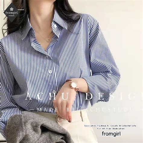 เสื้อเชิ้ตลายทางแขนยาวผู้หญิงทรงหลวม Shopee Thailand