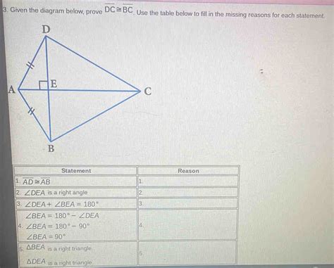 solved given the diagram below prove overline dc≌ overline bc use