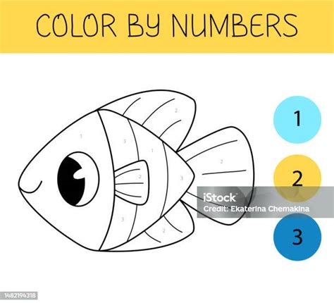 귀여운 물고기를 가진 아이들을 위한 숫자 색칠하기 책으로 색칠하세요 만화 물고기와 색칠 페이지 흑백 흑백 벡터 그림입니다 0명에