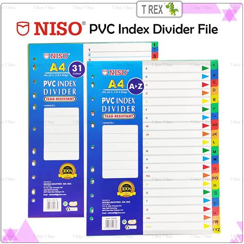 Niso A4 Pvc Index Divider File Document Divider Paper Sorting