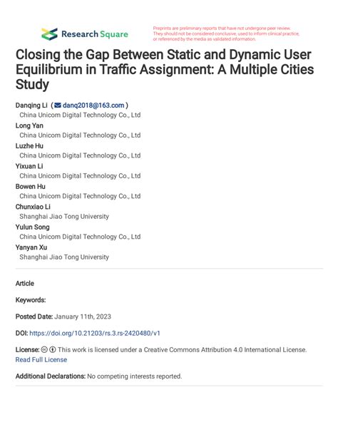 Pdf Closing The Gap Between Static And Dynamic User Equilibrium In Traffic Assignment A
