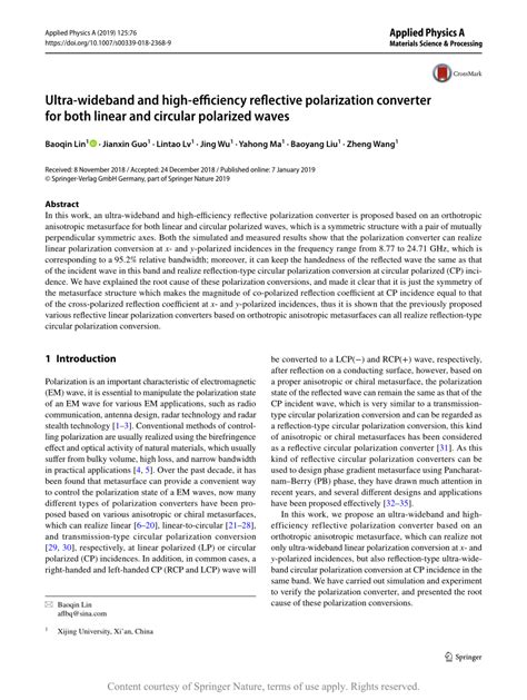 Ultra Wideband And High Efficiency Reflective Polarization Converter