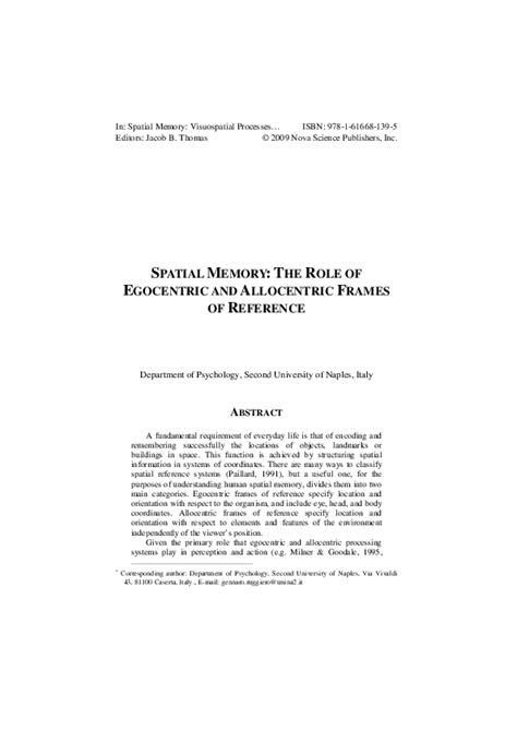 Pdf Spatial Memory The Role Of Egocentric And Allocentric Frames Of