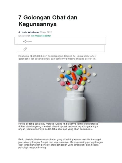 7 Golongan Obat Dan Kegunaannya Pdf