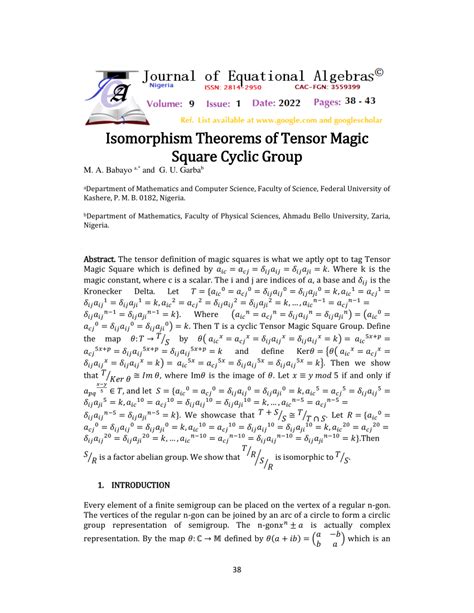 Pdf Isomorphism Theorems Of Tensor Magic Square Cyclic Group The Kronecker Delta Let { 0