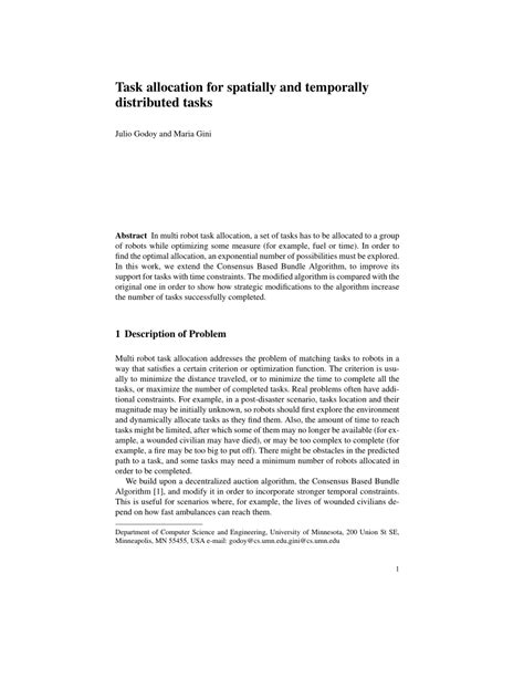 Pdf Task Allocation For Spatially And Temporally Distributed Tasks