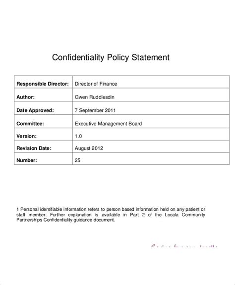 Confidentiality Statement Template