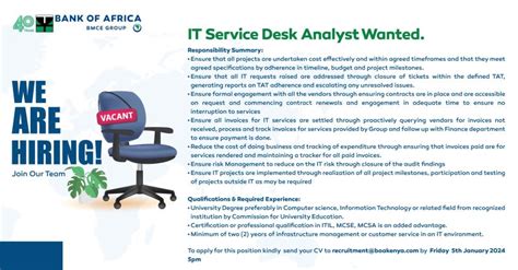 Bank Of Africa Kenya On Linkedin Itjobs Servicedeskanalyst Techcareers Joinourteam