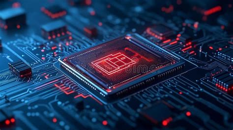 Futuristic Microchip Glowing On Circuit Board Stock Illustration