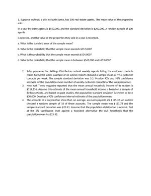 Statistics Midterm Exam Material Assume A Normal Distribution
