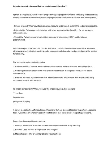 Introduction To Python And Python Modules And Libraries Pdf Python Programming Language