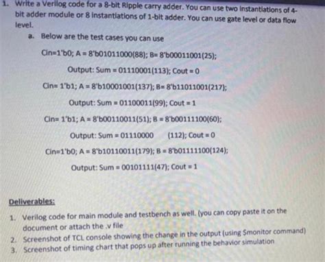 Solved 1 Write A Verilog Code For A 8 Bit Ripple Carry Adder You