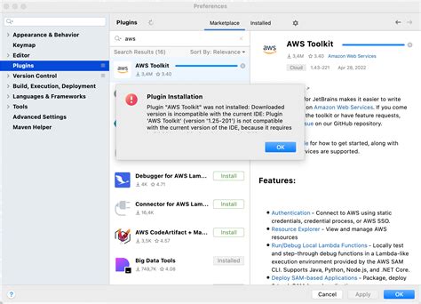 AWS Toolkit Plugin Installation Failure On IntelliJ IDEA Version 221
