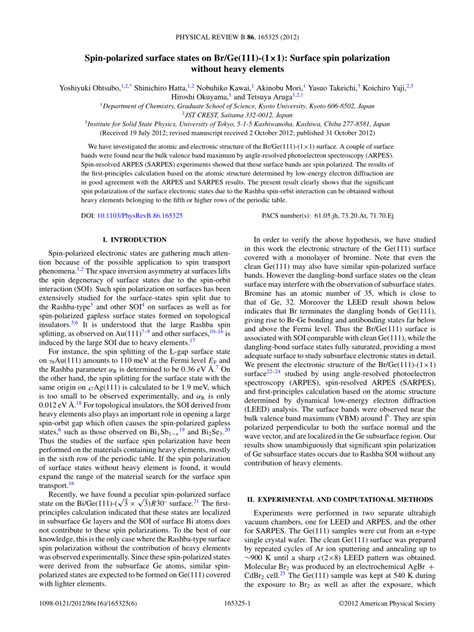 Pdf Spin Polarized Surface States On Brge111 1 × 1 Surface Spin