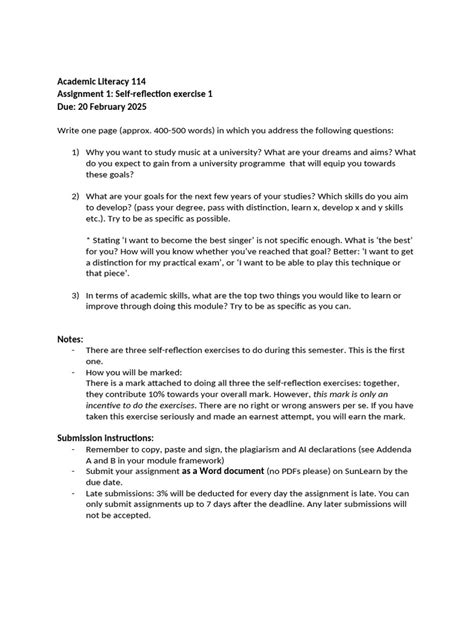 0 1 Self Reflection Assignment Brief Pdf