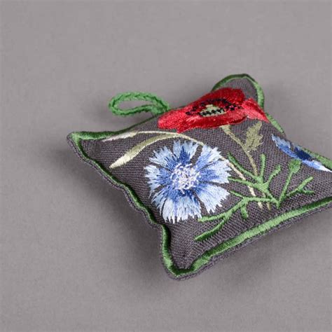 Подушечка для голок Маки з волошками графіт льон