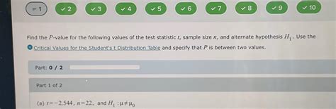Solved Find The P Value For The Following Values Of The Test