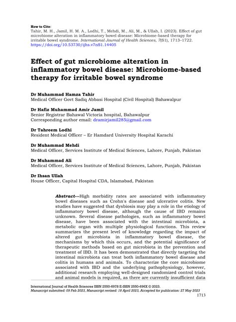 Pdf Effect Of Gut Microbiome Alteration In Inflammatory Bowel Disease Microbiome Based