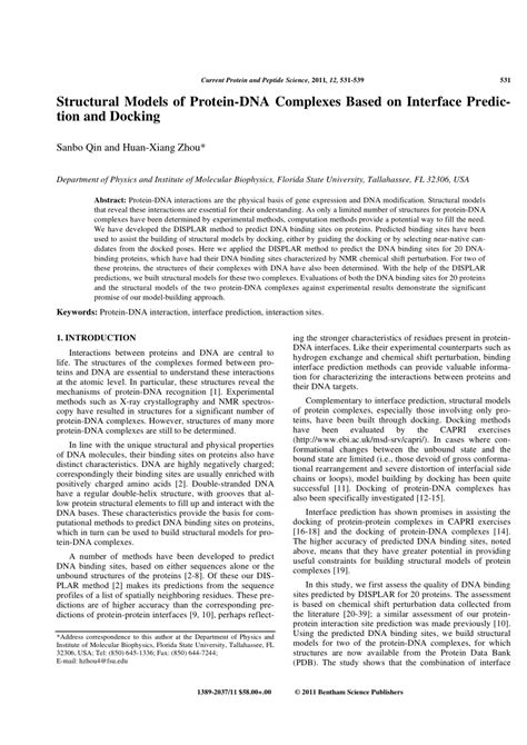 Pdf Structural Models Of Protein Dna Complexes Based On Interface