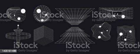 선이있는 추상적 인 미래 지향적 인 기하학적 모양 집합 레트로는 양식 격자에 공간 모양을 설정합니다 바둑판에 대한 스톡 벡터