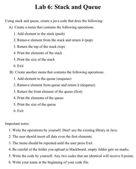 Solved Lab 6 Stack And Queue Using Stack And Queue Create