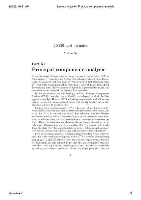 Solution Lecture Notes On Principal Components Analysis Convolutional Neural Networks For