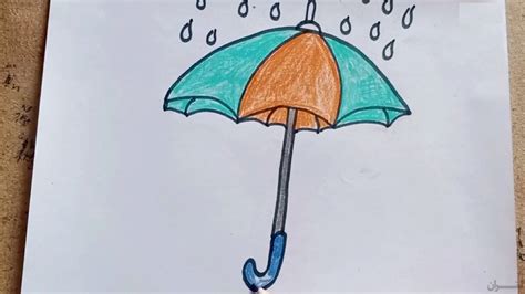 آموزش نقاشی چتر ساده و آسان زیر باران با مداد رنگی برای کودکان