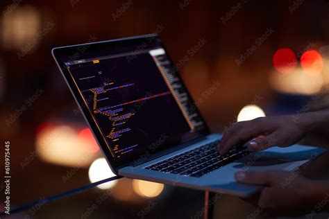 Hacker Programming And Laptop With Hands Of Person For Ransomware Cyber Security And Phishing