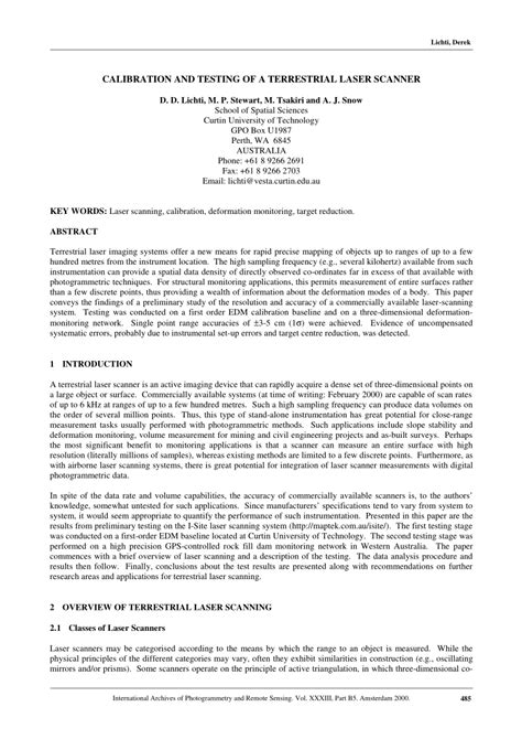 Pdf Calibration And Testing Of A Terrestrial Laser Scanner
