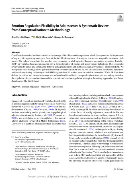 Pdf Emotion Regulation Flexibility In Adolescents A Systematic Review From Conceptualization