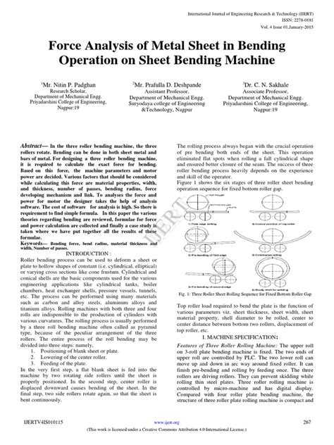 Force Analysis Of Metal Sheet In Bending Operation On Sheet Bending Machine Ijertv4is010115 Pdf