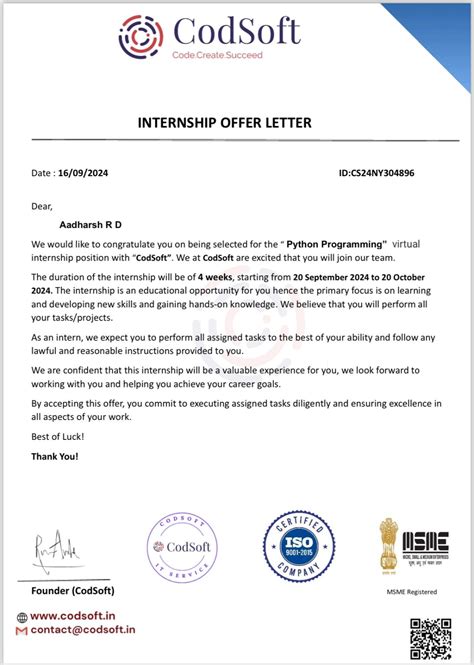 Aadharsh R D On Linkedin Internship Codsoft