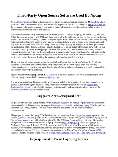 Npcap Third Party Open Source Pdf