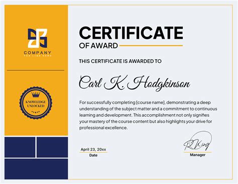 Course Completion Certificate Template Landscape Wordlayouts