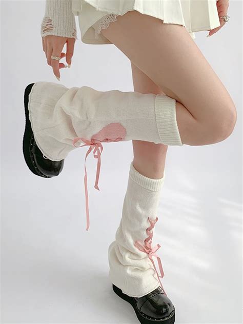 1299 Heart Pattern Lace Up Details Leg Warmers 3 Color Options