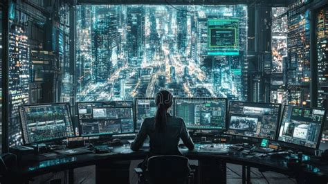 In A Security Control Room A Workstation And A Monitoring Room With A Security Data Center A