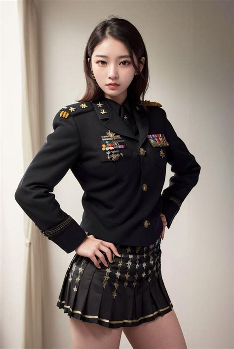 Ai로 그린 밀리터리 유니폼 입은 여자장교 그림 아시아 모델 그림