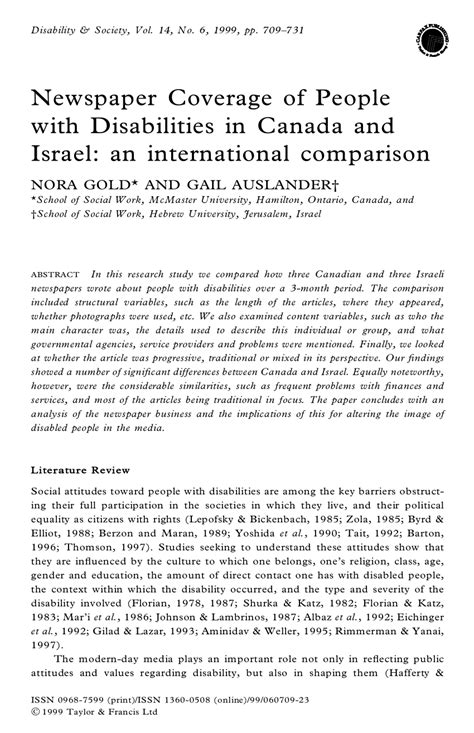 Pdf Gender Issues In Newspaper Coverage Of People With Disabilities